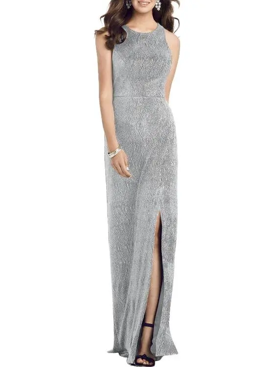 Dessy Collection Soho Metallic Column Gown - Silver