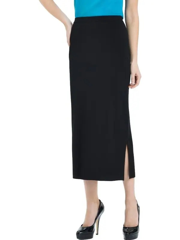 Ming Wang Side Slit Knit Midi Skirt - Black