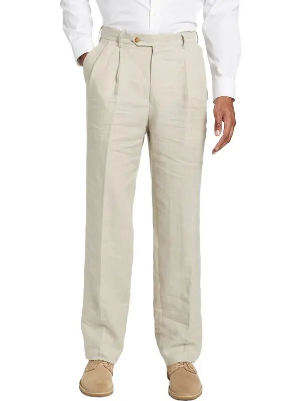 Berle Pleat Front Linen Pants - Natural