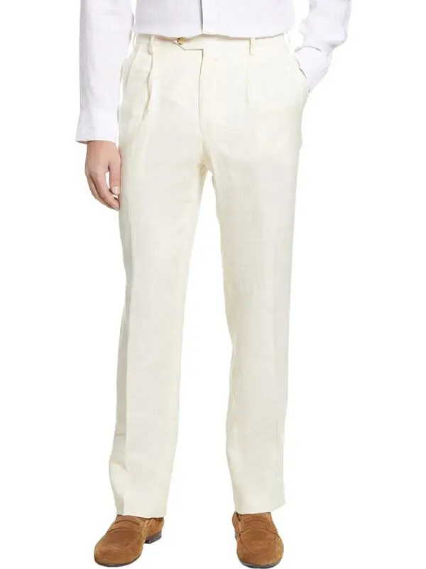 Berle Pleat Front Linen Pants - Stone