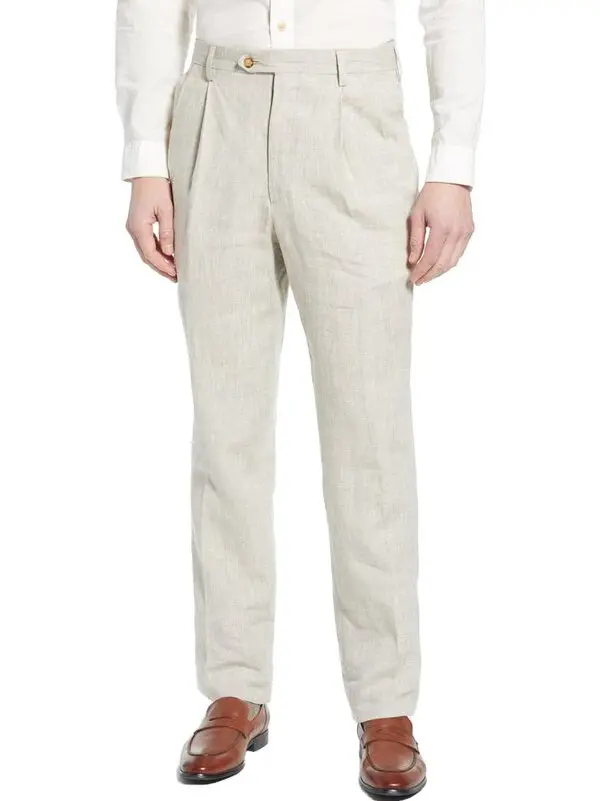 Berle Pleat Front Linen Pants - Tan