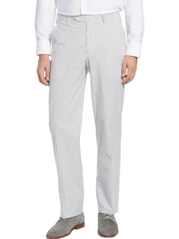 Berle Flat Front Seersucker Pants - Grey