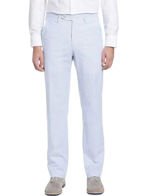 Berle Flat Front Seersucker Pants - Light Blue
