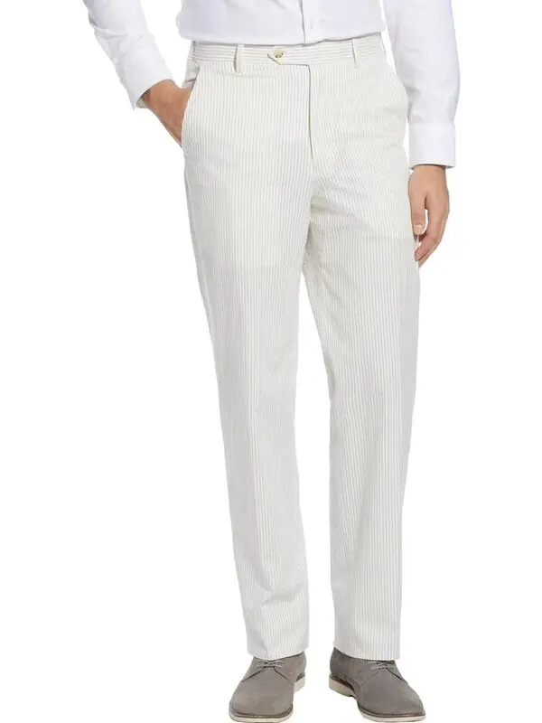 Berle Flat Front Seersucker Pants - Tan