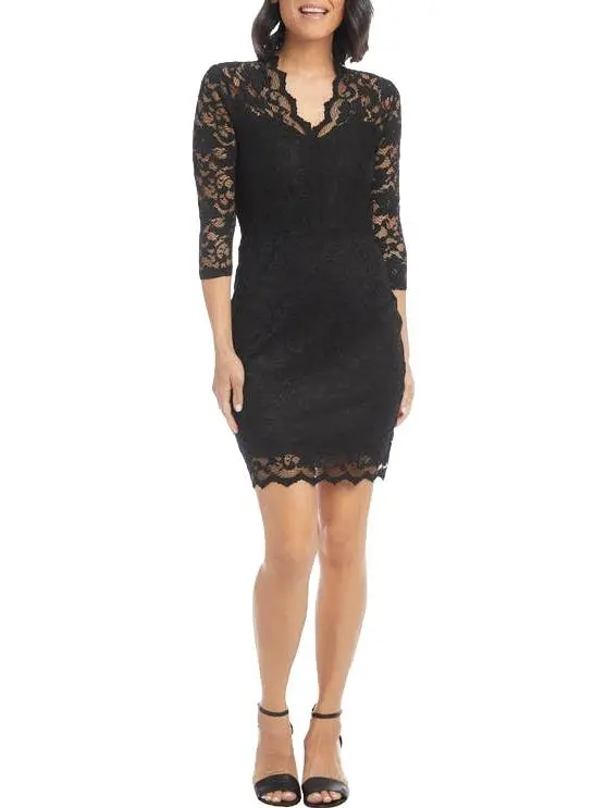 Karen Kane Scalloped Lace Cocktail Dress - Black