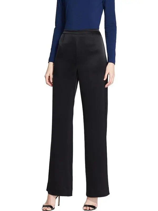 St. John Collection Kate Liquid Satin Pants - Cavr Caviar