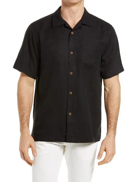 Tommy Bahama Tropic Isle Short Sleeve Button-up Silk Camp Shirt - Black