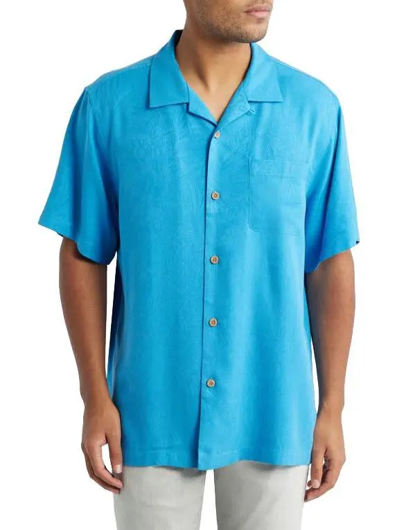 Tommy Bahama Tropic Isle Short Sleeve Button-up Silk Camp Shirt - Blue Canal