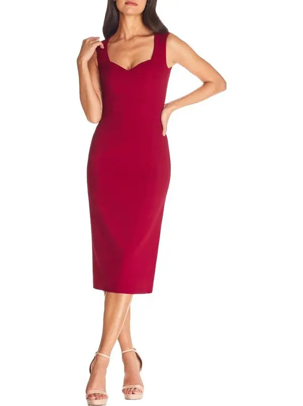 Dress The Population Elle Sweetheart Neck Midi Dress - Garnet