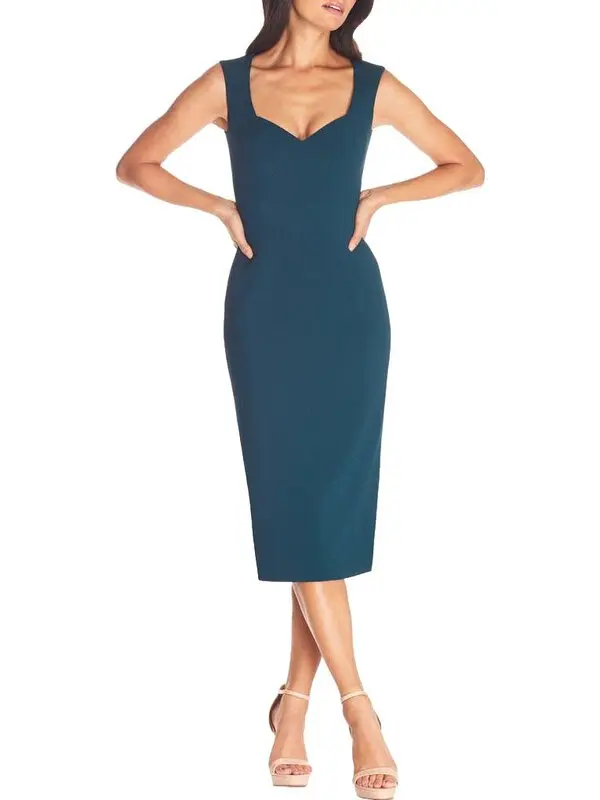 Dress The Population Elle Sweetheart Neck Midi Dress - Pine