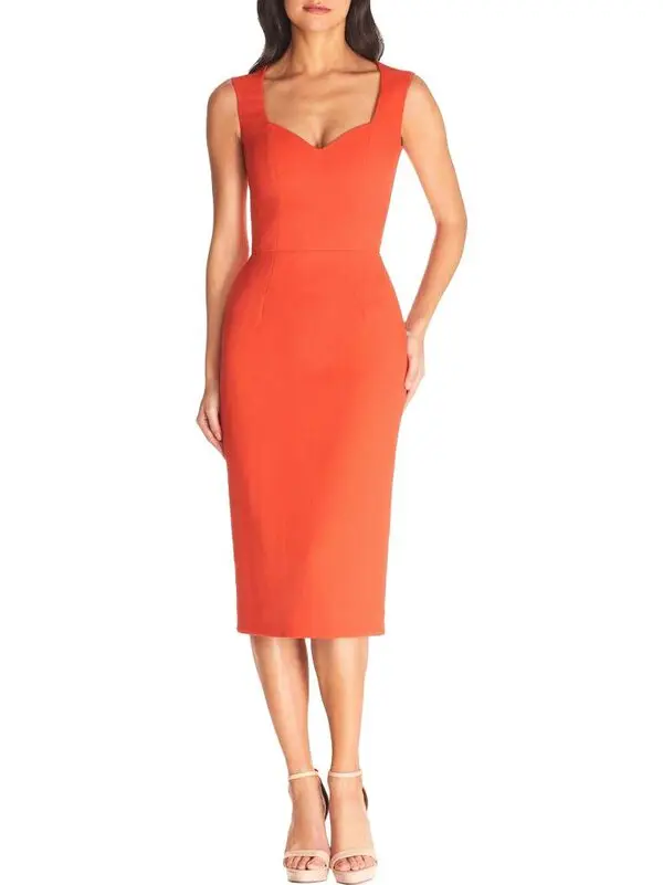 Dress The Population Elle Sweetheart Neck Midi Dress - Poppy