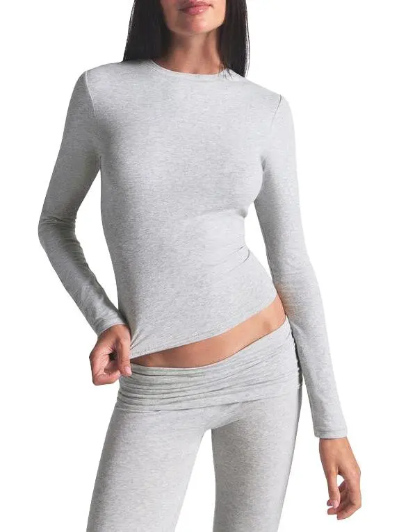 SKIMS Stretch Cotton Jersey Long Sleeve T-shirt - Light Heather Grey