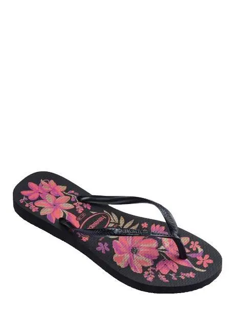 Havaianas Slim Floral Flip Flop - Black/grey/gold