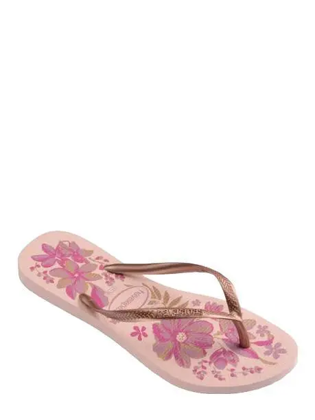 Havaianas Slim Floral Flip Flop - Pink/gold
