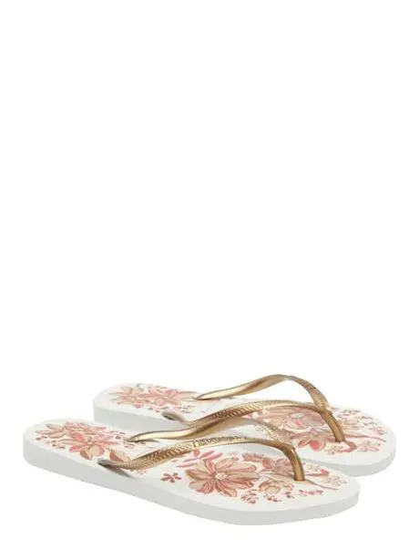 Havaianas Slim Floral Flip Flop - White/golden
