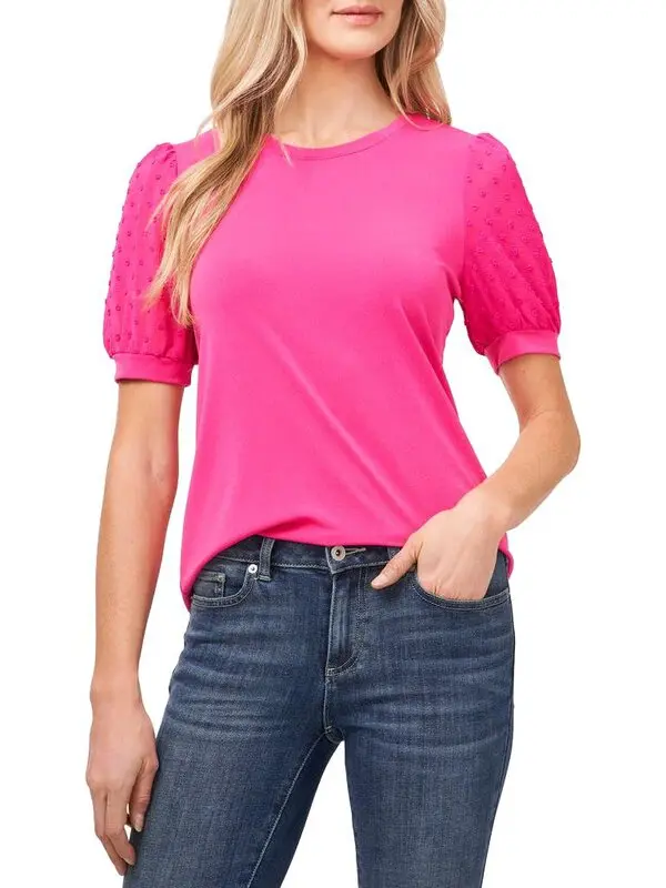 CECE DUPRAZ Puff Sleeve Knit Top - Bright Rose