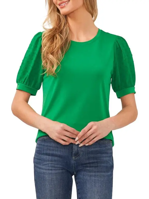 CECE DUPRAZ Puff Sleeve Knit Top - Lush Green