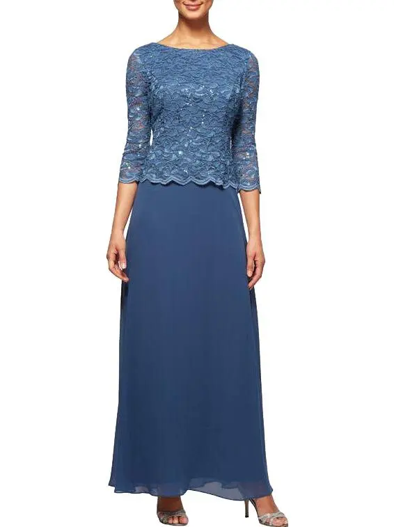 Alex Evenings Mock Two-piece Gown - Wedgewood