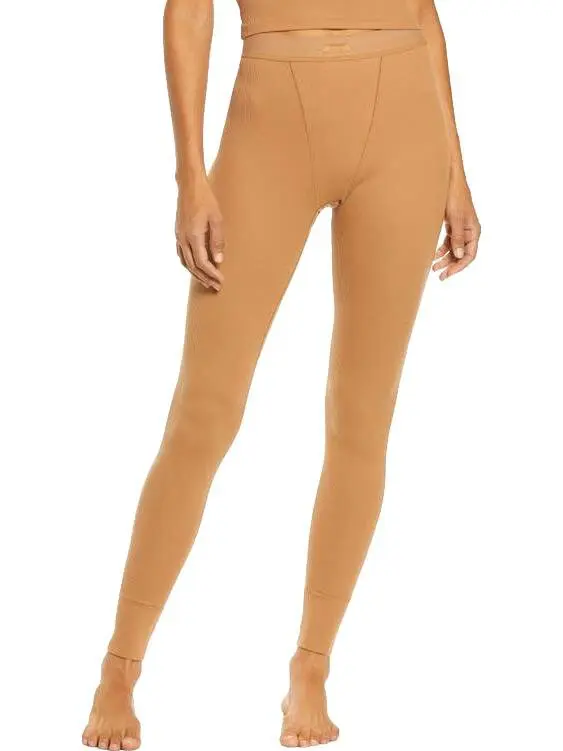 SKIMS Stretch Cotton Rib Leggings - Camel