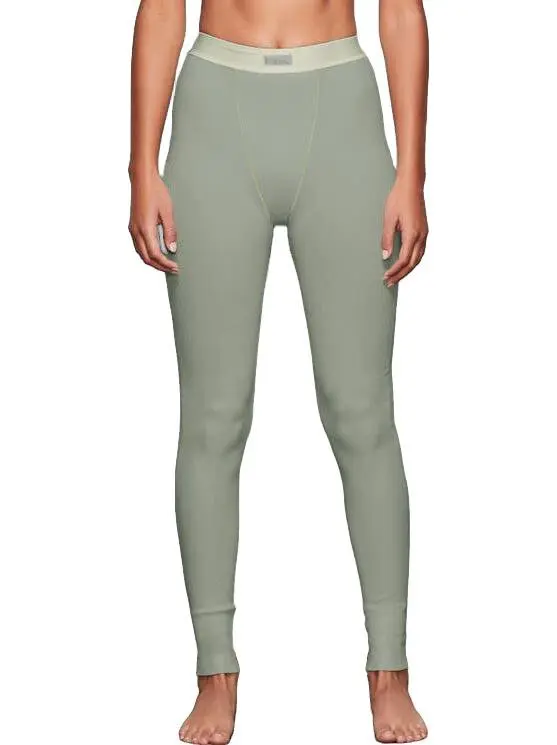 SKIMS Stretch Cotton Rib Leggings - Mineral Green