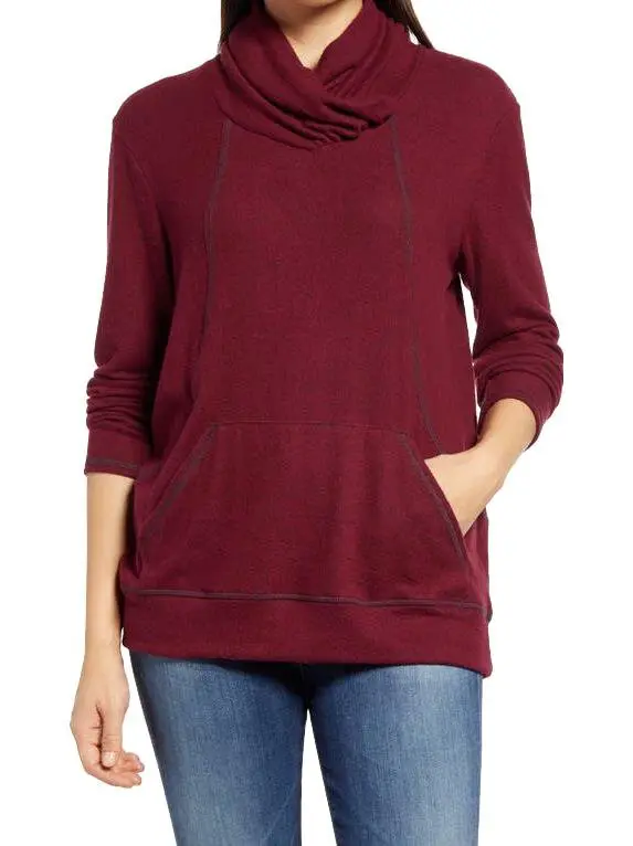 Loveappella Cross Neck Seamed Pullover - Dk Burgundy