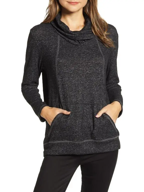 Loveappella Cross Neck Seamed Pullover - Marble Black