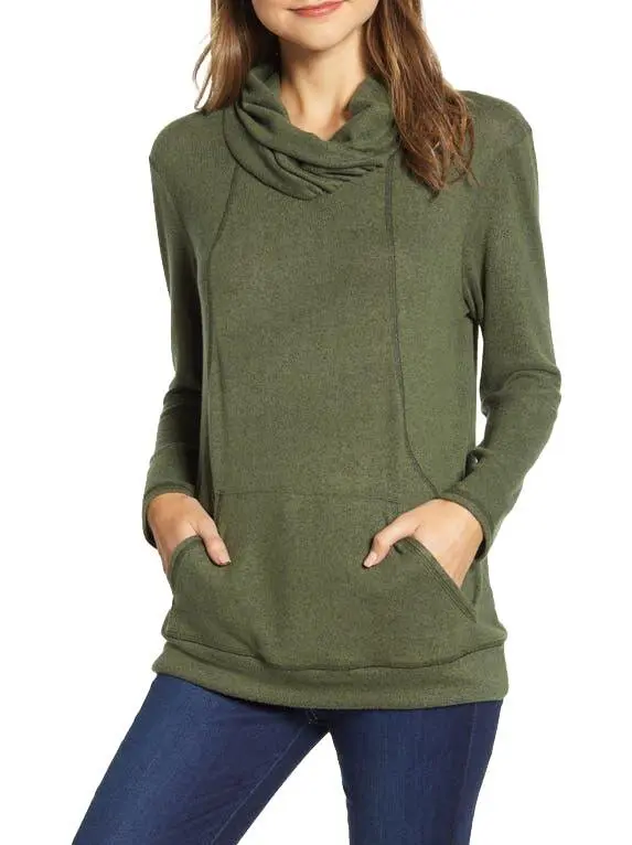 Loveappella Cross Neck Seamed Pullover - Olive