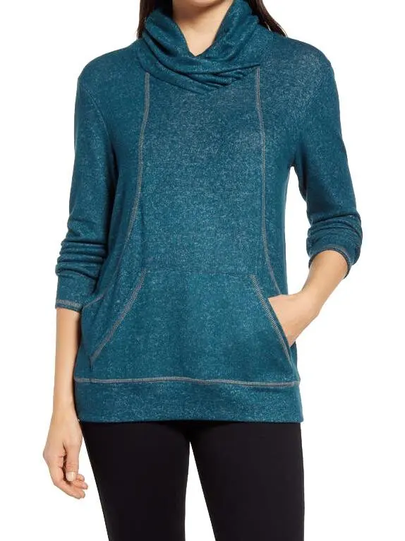 Loveappella Cross Neck Seamed Pullover - Teal