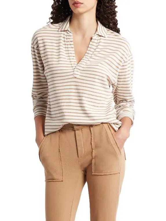 Frank & Eileen Patrick Popover Henley - Vintage White And Camel Stripe