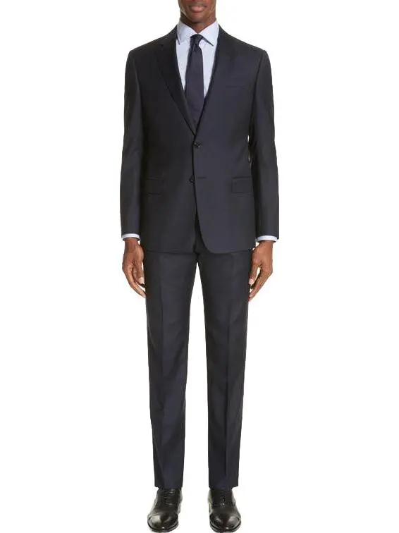 Emporio Armani Trim Fit Solid Wool Suit - Solid Blue Navy