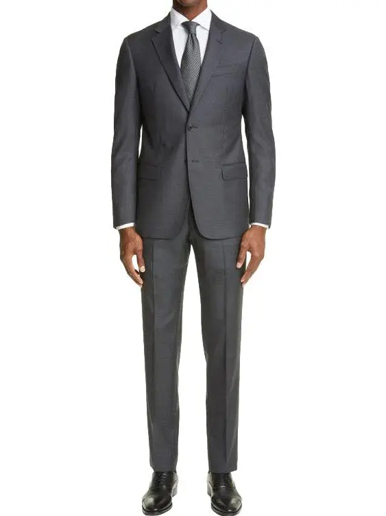 Emporio Armani Trim Fit Solid Wool Suit - Solid Dark Grey