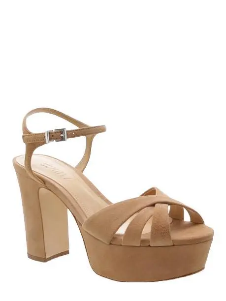 Schutz Keefa Platform Sandal - Honey Beige Nubuck Leather
