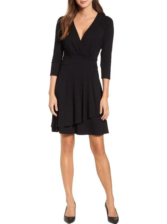 Karen Kane Faux-wrap Drape Dress - Black