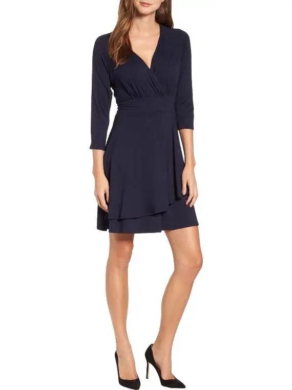 Karen Kane Faux-wrap Drape Dress - Navy