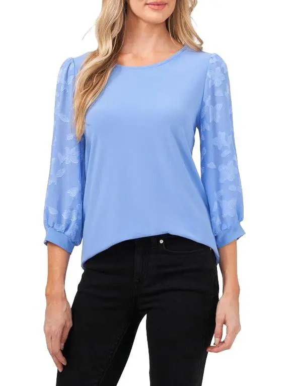 CECE DUPRAZ Lace Sleeve Crepe Blouse - Blue Jay