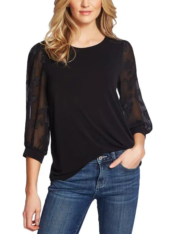 CECE DUPRAZ Lace Sleeve Crepe Blouse - Rich Black