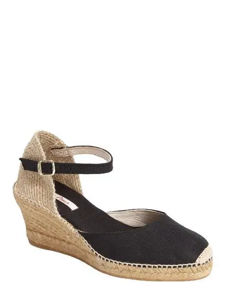 TONI PONS Caldes Linen Wedge Sandal - Black