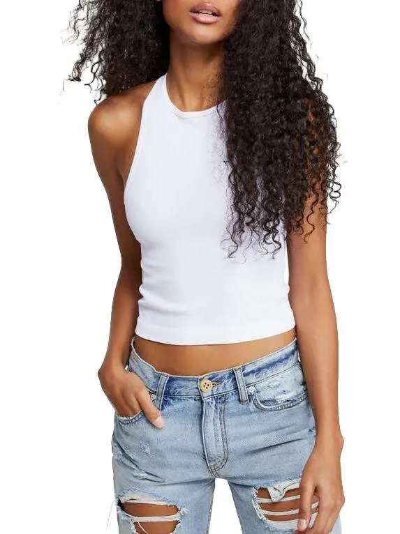 Free People Ribbed Racerback Cropped Top - White