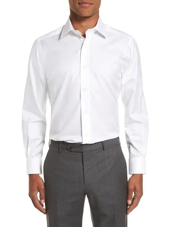 David Donahue Trim Fit Solid Dress Shirt - White