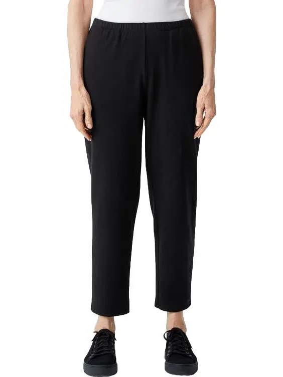 Eileen Fisher Cozy Brushed Terry Tapered Ankle Pants - Black