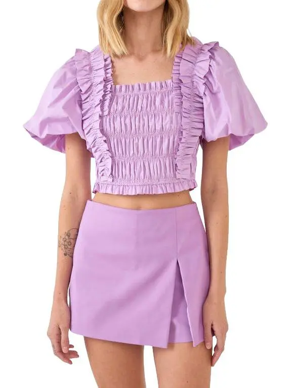 Endless Rose Smocked Puff Sleeve Crop Top - Lilac