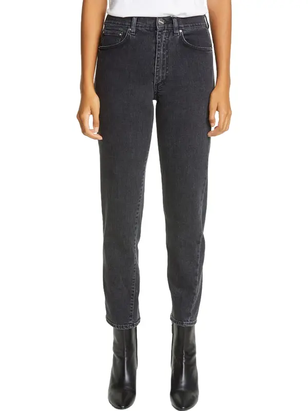TOTEME Twisted Seam High Waist Straight Leg Crop Jeans - Grey Wash