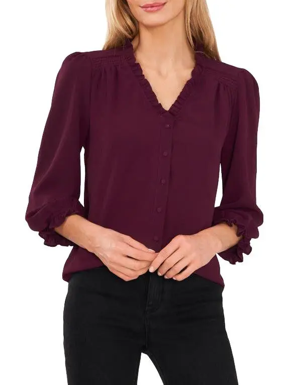 CECE DUPRAZ Ruffle V-neck Blouse - Deep Mulberry