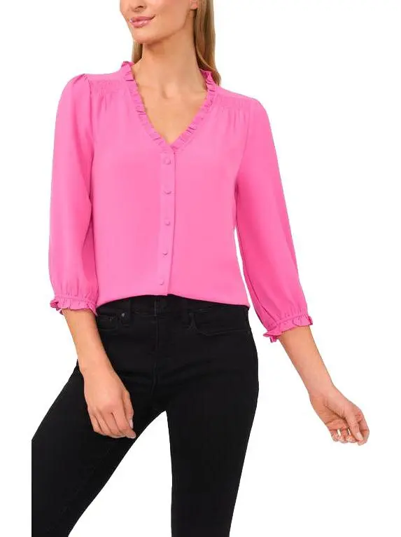 CECE DUPRAZ Ruffle V-neck Blouse - Freeisa Pink