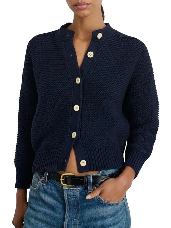ALEX MILL Chunky Cotton Cardigan - Dark Navy