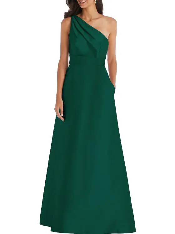 Alfred Sung One-shoulder A-line Gown - Hunter