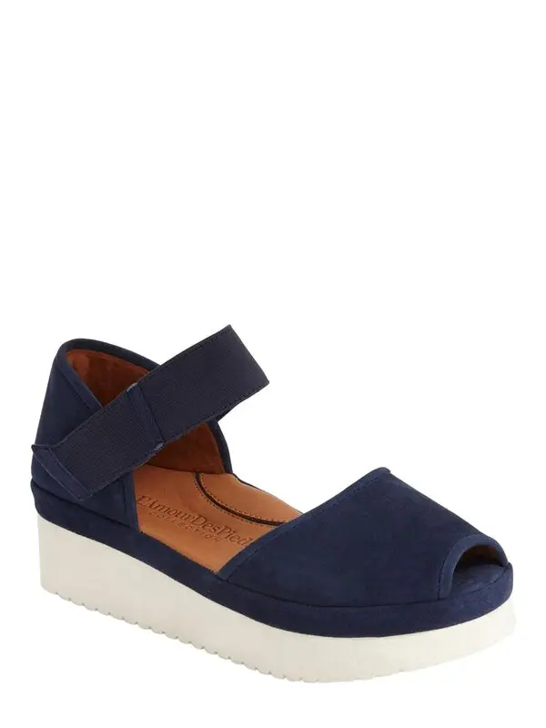 L'AMOUR DES PIEDS Amadour Platform Sandal - Navy Suede Leather