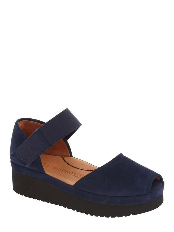 L'AMOUR DES PIEDS Amadour Platform Sandal - Navy/black Suede Leather
