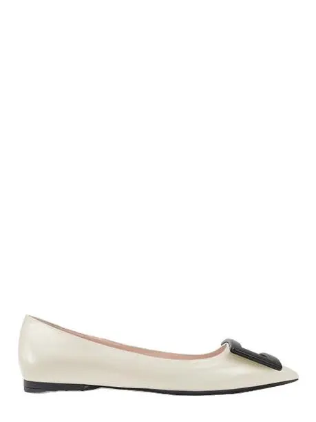 ROGER VIVIER Gommettine Buckle Pointed Toe Flat - White
