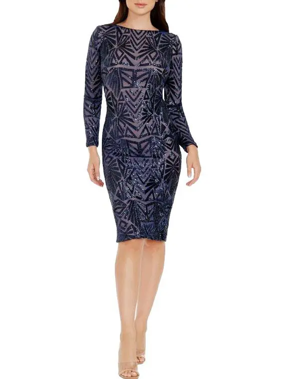 Dress The Population Sequin Cocktail Dress - Navy